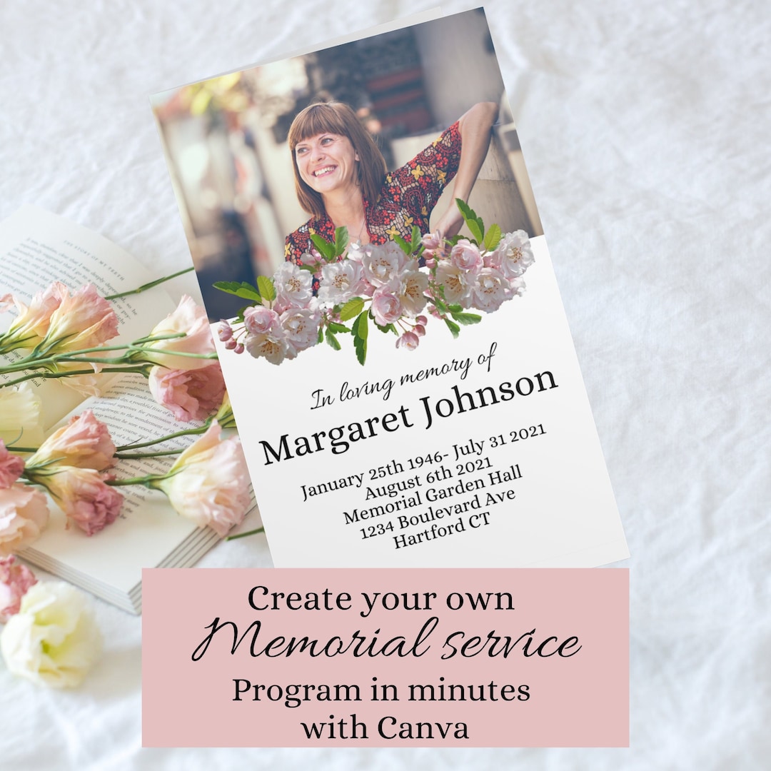 Funeral Program Template, Canva Funeral Printable, Editable Bi-fold ...