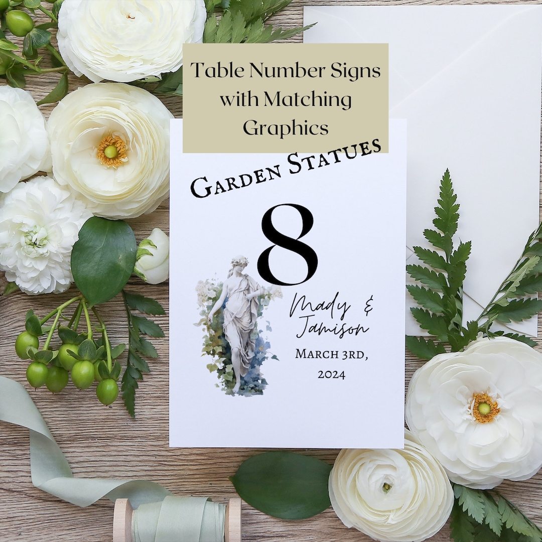 Wedding Table Numbers With Garden Statues 5x74x6 canva Template ...