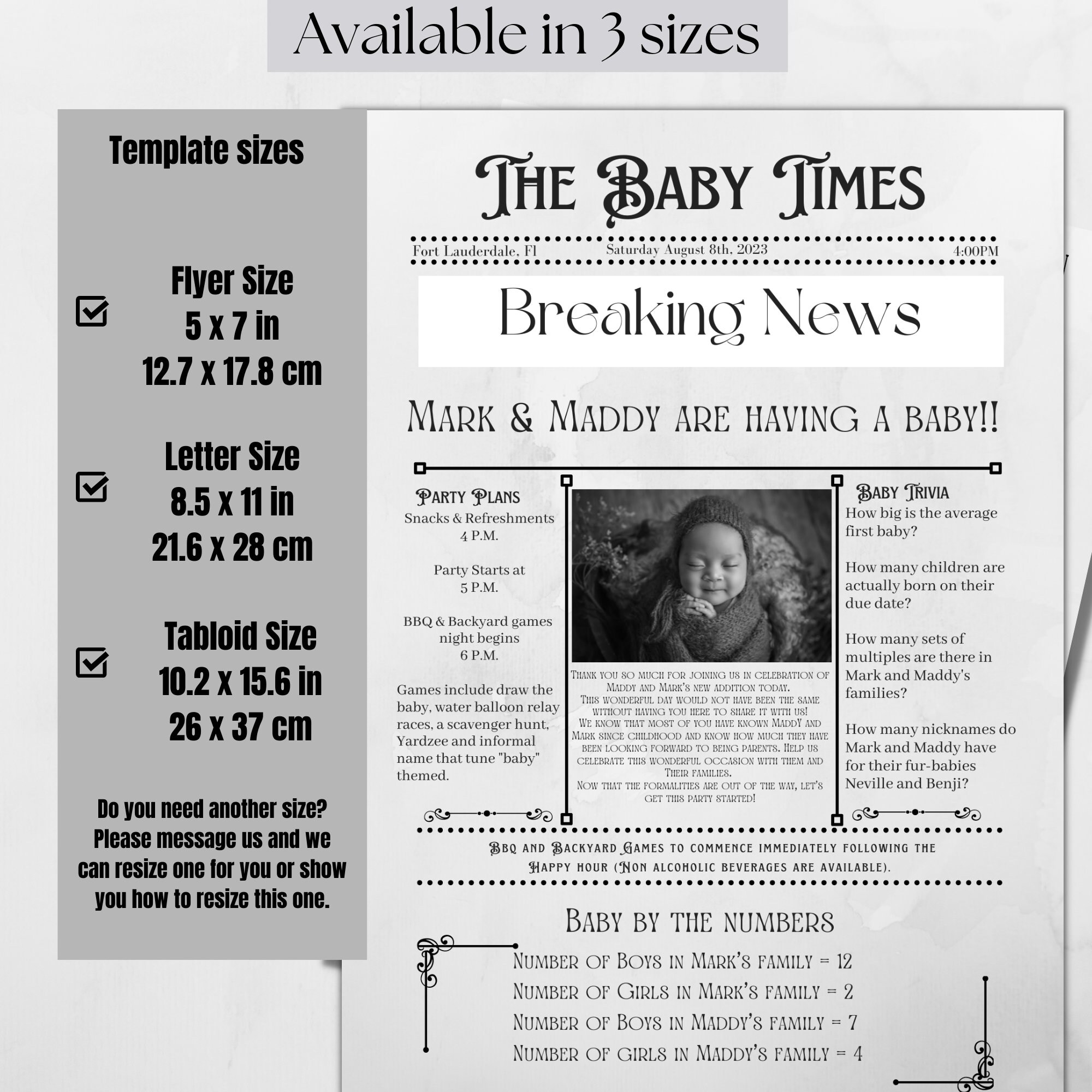 Customizable Newspaper| Birth Announcement Magazine| Newspaper Template ...