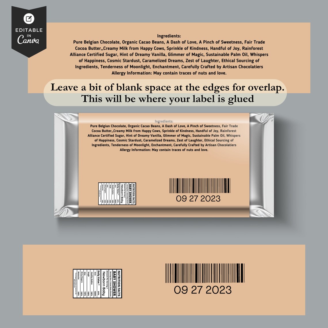 Customizable Chocolate Bar Wrapper, Instant Download, Baby Shower ...