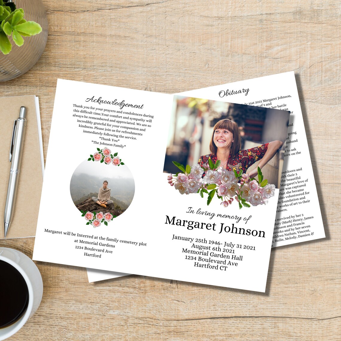 Funeral Program Template, Canva Funeral Printable, Editable Bi-fold ...