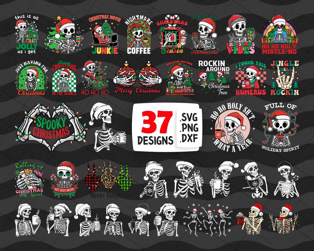 Christmas Skeleton SVG Bundle, Christmas Svg, Funny Christmas Skull Svg ...