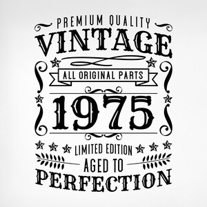 Vintage 1975 Svg, 50th Birthday Svg, 1975 Aged to Perfection Svg, 50th Birthday Gift Idea, 50 ...
