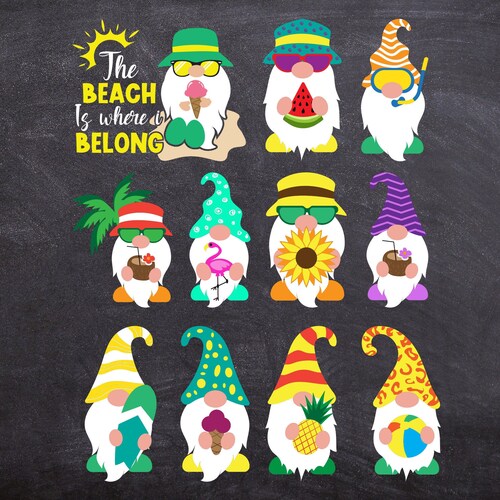 Summer Gnome Clipart PNG Bundle Beach Gonk Hand Drawn - Etsy