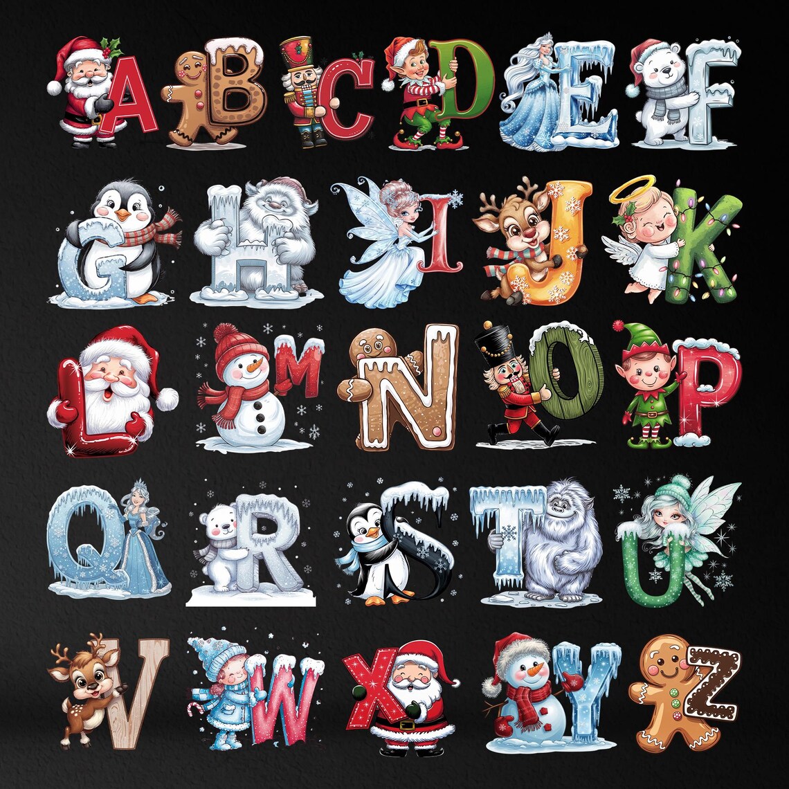 Christmas Alphabet Png Bundle, Christmas Letters Png Reindeer Santa ...