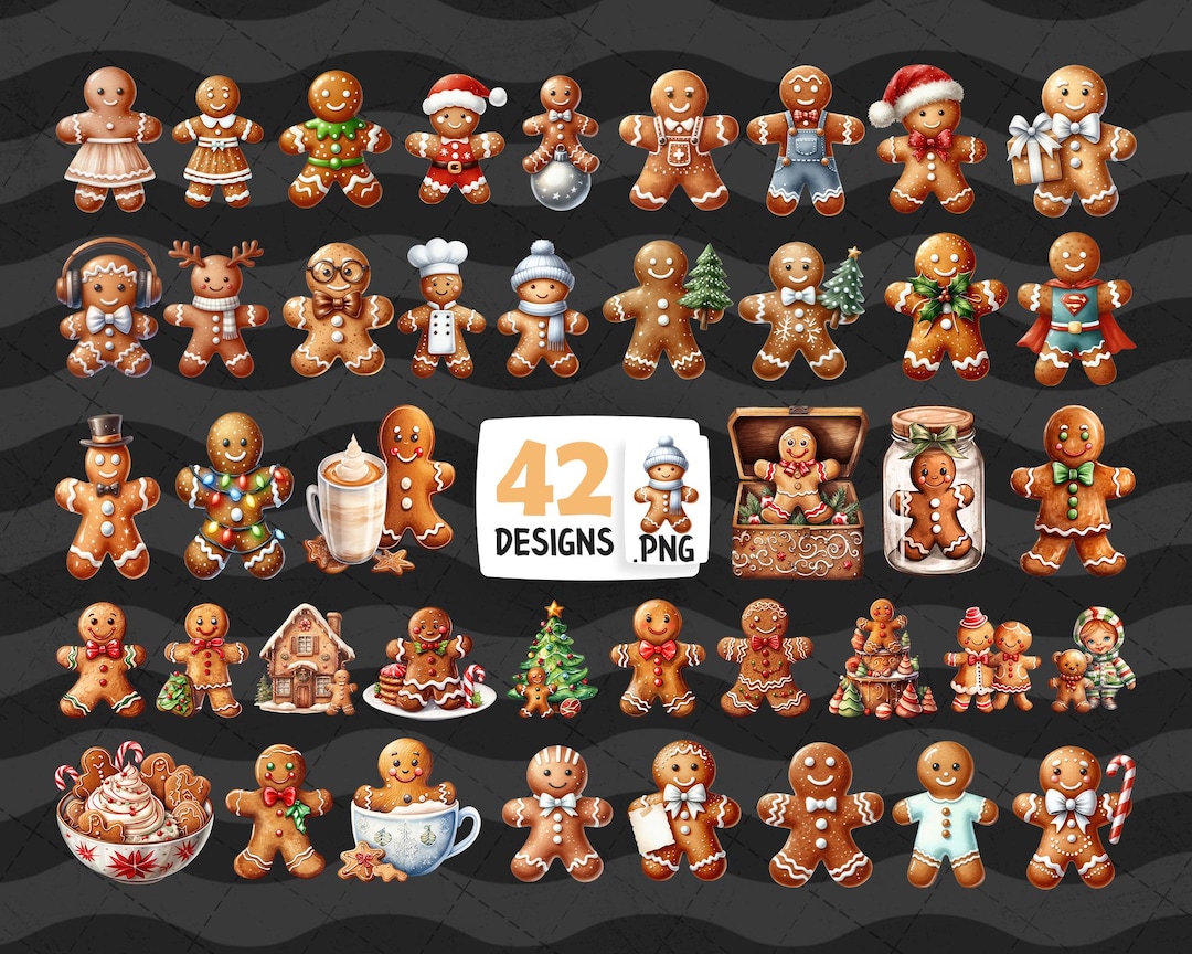 Christmas Gingerbread Man Clipart Bundle, Gingerbread Png Bundle ...