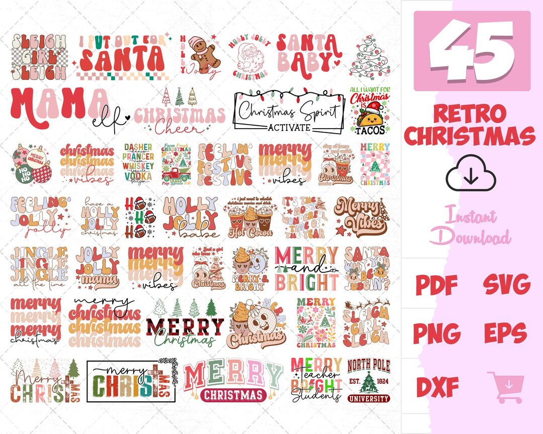 Retro Christmas SVG Bundle: Groovy Boho Designs (digital Download) - Etsy