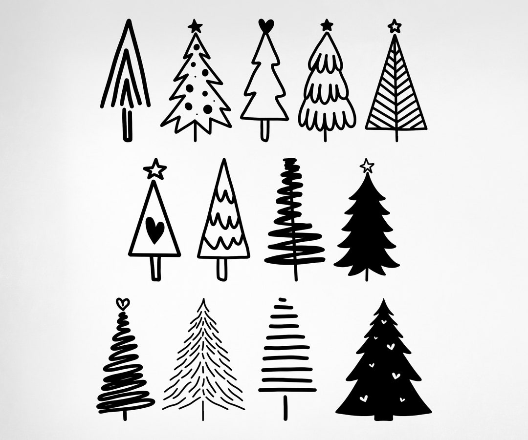 Pacchetto SVG di alberi di Natale: Clipart di alberi di pino disegnati ...