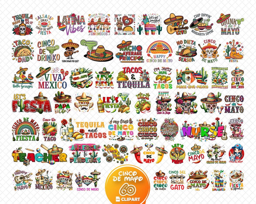 Cinco De Mayo Png Bundle, Mexican Party Png, Let's Fiesta Png, Mexico ...