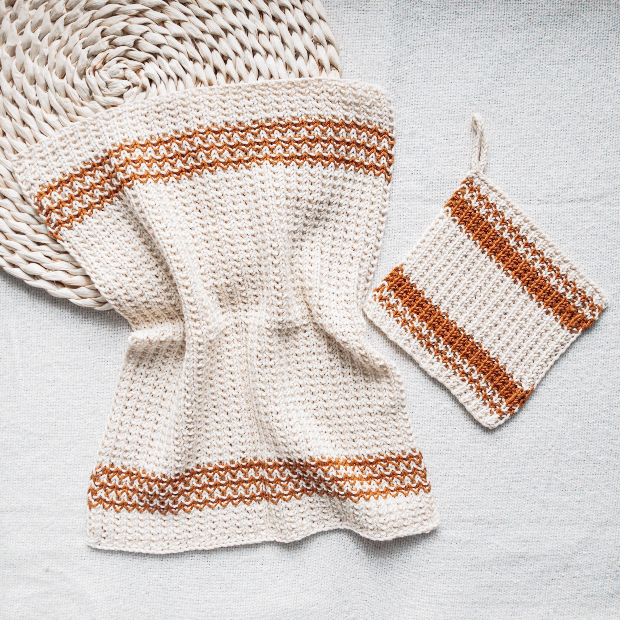 Easy Farmhouse Chic Kitchen Towel and Dishcloth Knitting Pattern, Easy ...