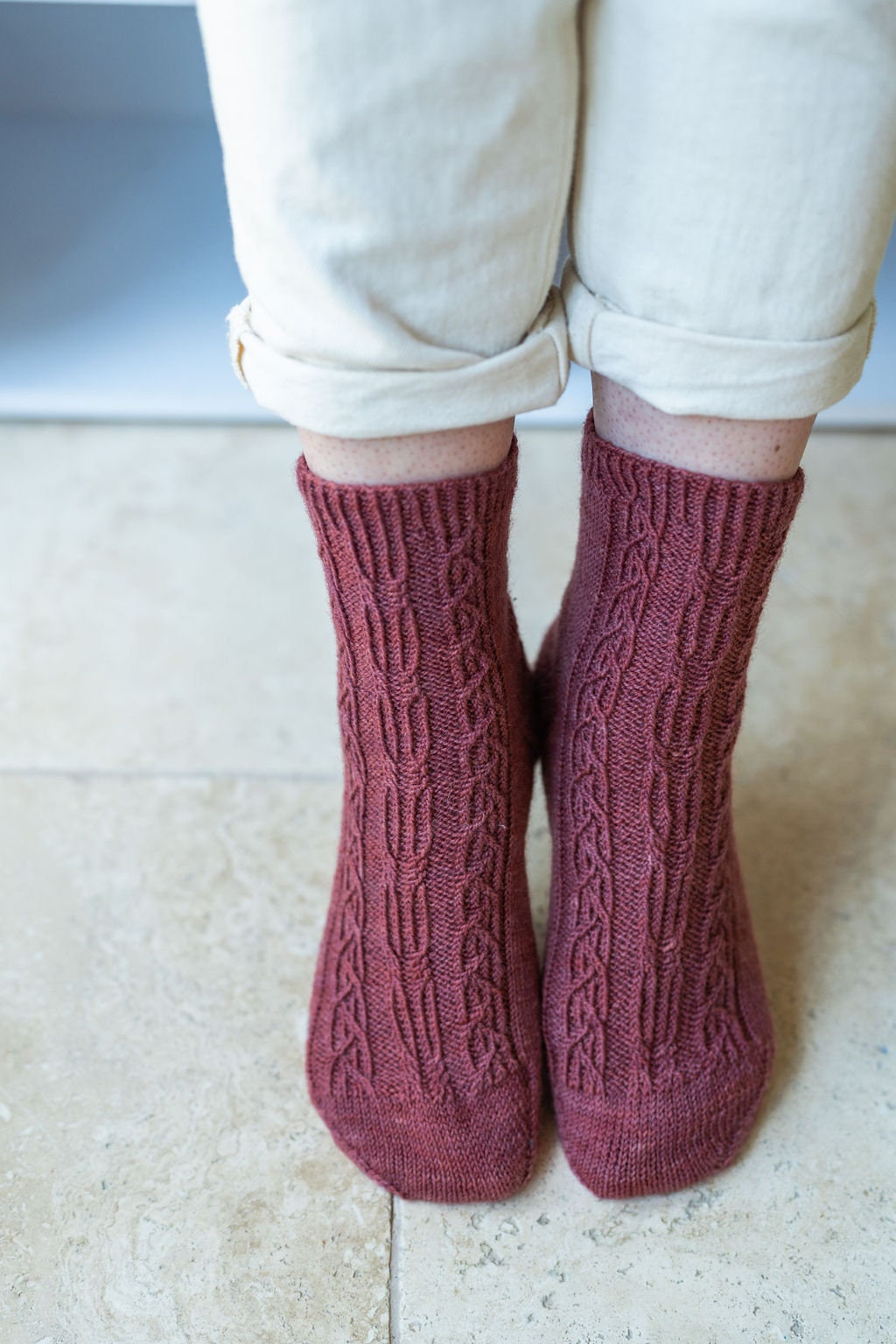 Cable Socks Knitting Pattern, Ankle Ribbed Knit Wool Socks, Womens ...