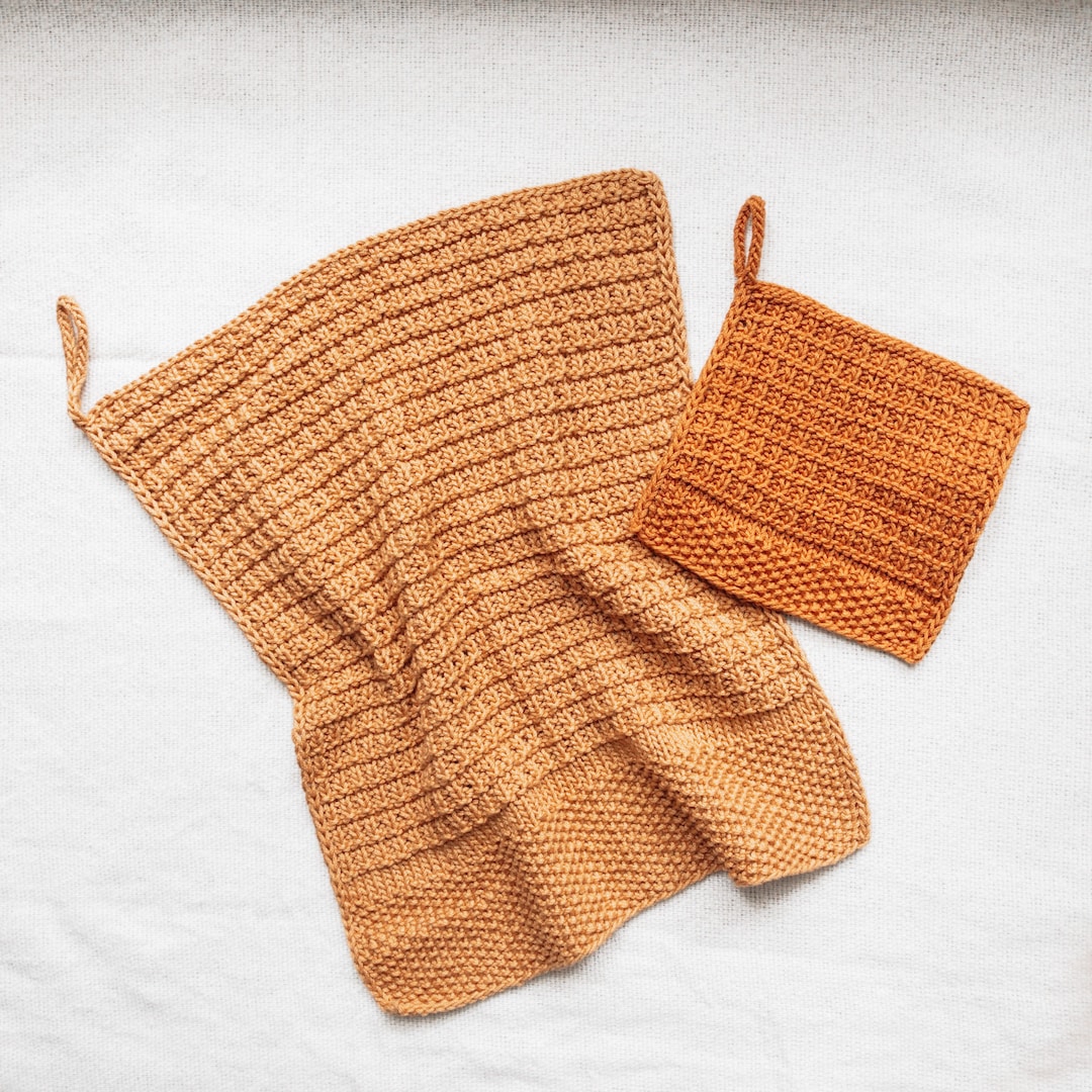 Simple Textured Kitchen Towel and Dishcloth Knitting Pattern for ...