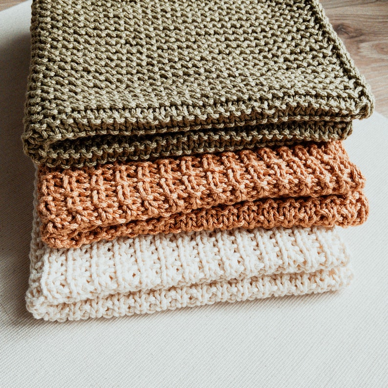 8 Beginner Kitchen Towels and Dishcloths Knitting Pattern Set, Easy ...