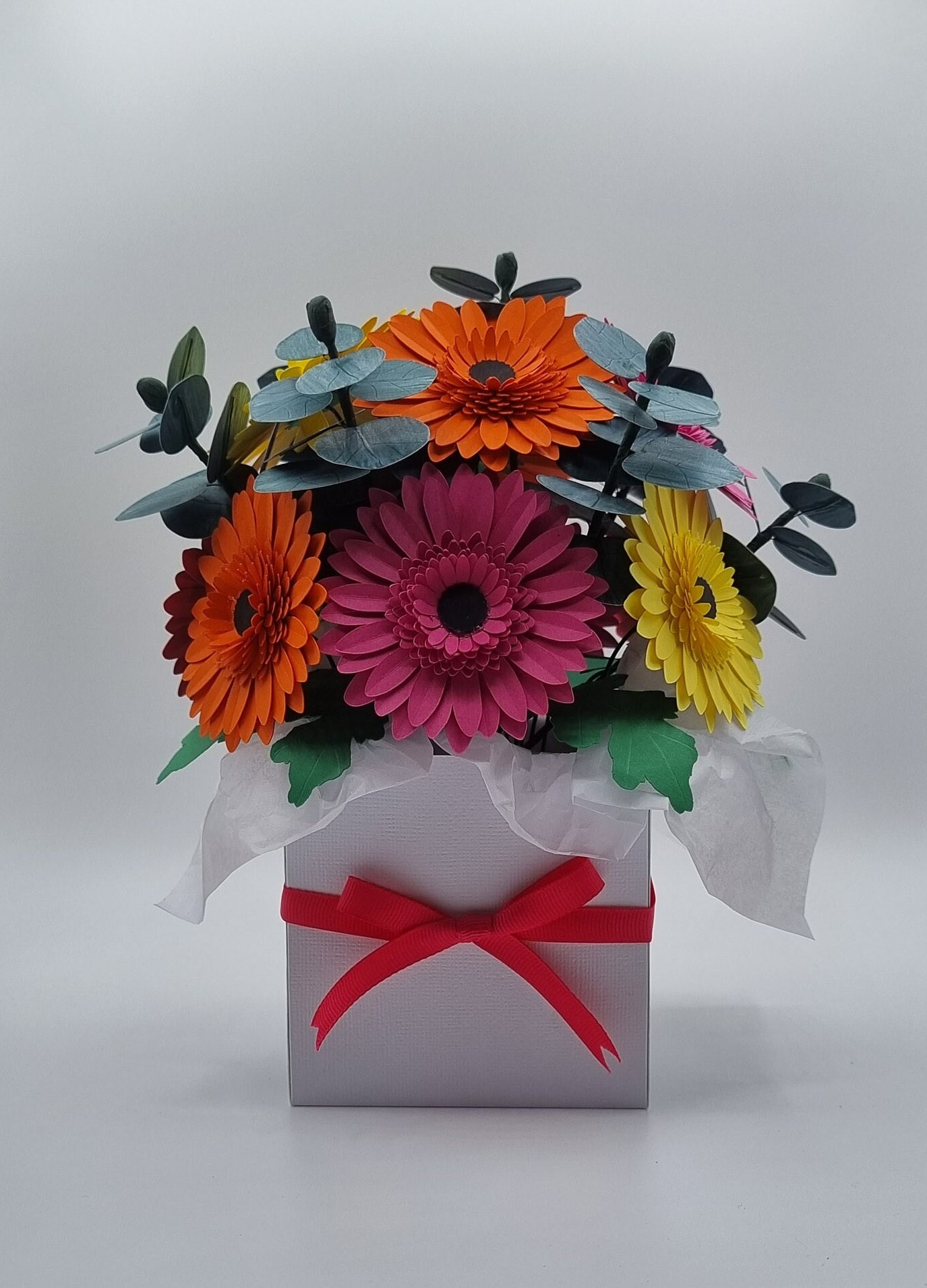 Paper Flower Bouquet Box Handmade Gerberas Eucalyptus Flower ...