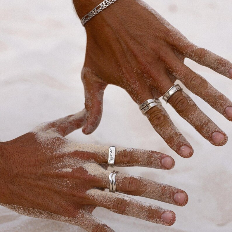 Union Ring | Wave & Mountain Design in Solid 925 Sterling Silver ...
