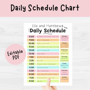 Daily Schedule Template Editable PDF, Chore Chart - Etsy