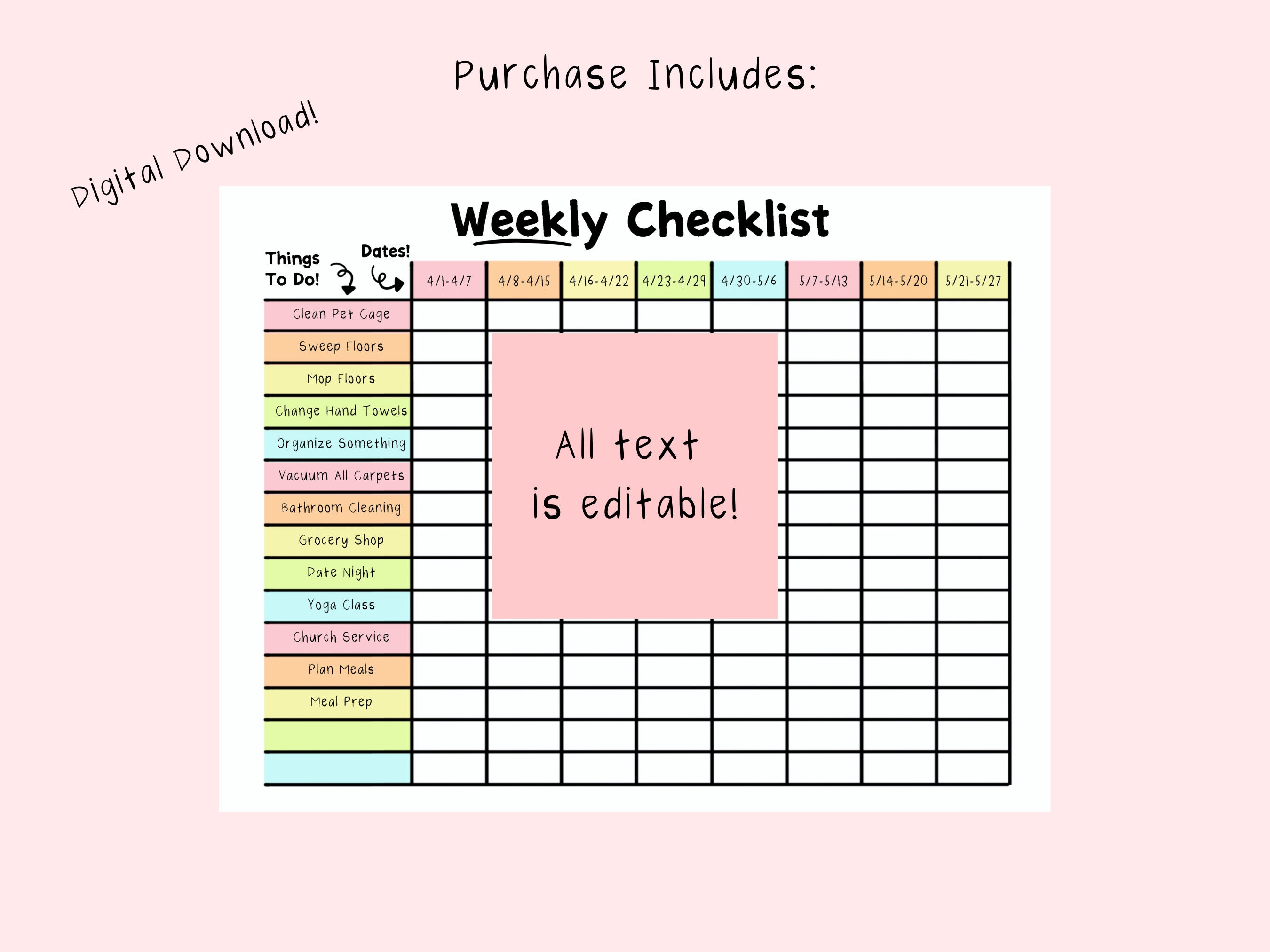 Weekly Checklist Printable - Etsy