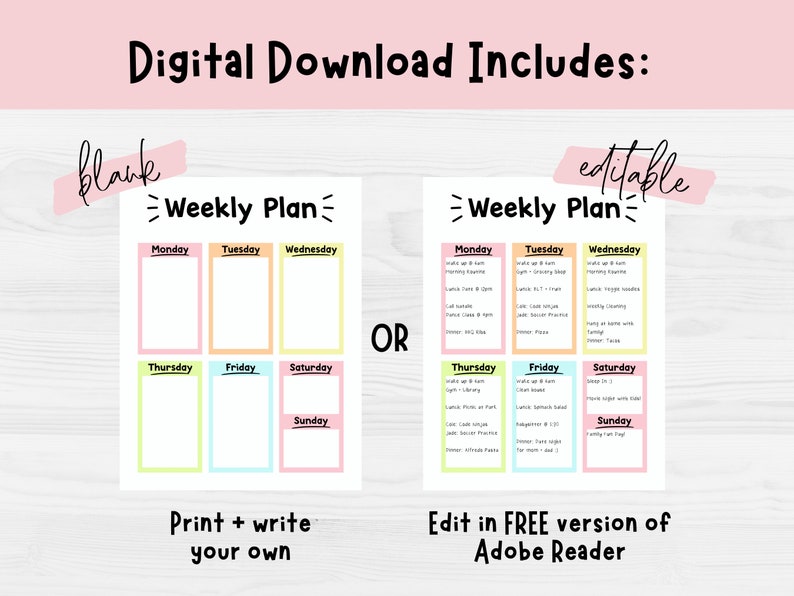 Weekly Plan Chart Weekly Planner Printable - Etsy