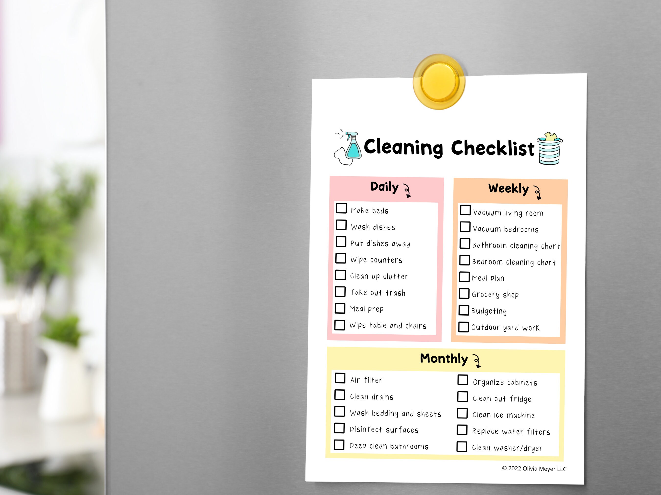 Cleaning Checklist Cleaning Chart Daily Weekly Monthly - Etsy