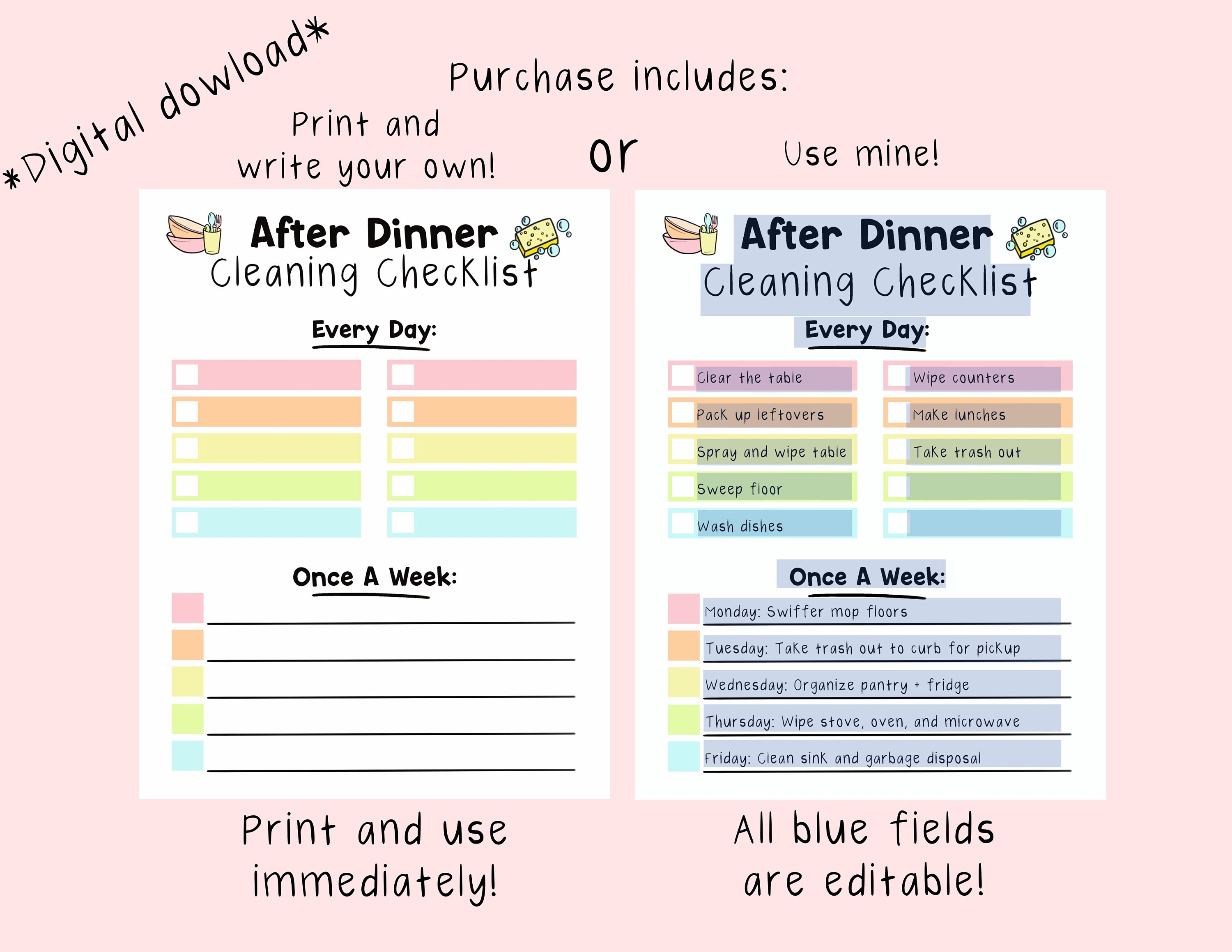 After Dinner Cleaning Checklist Cleaning Schedule Cleaning - Etsy
