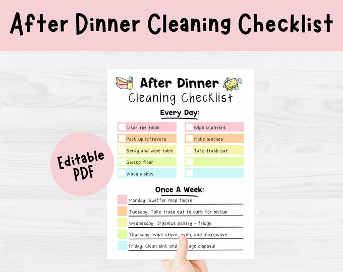 After Dinner Cleaning Checklist Cleaning Schedule, Cleaning Routine ...