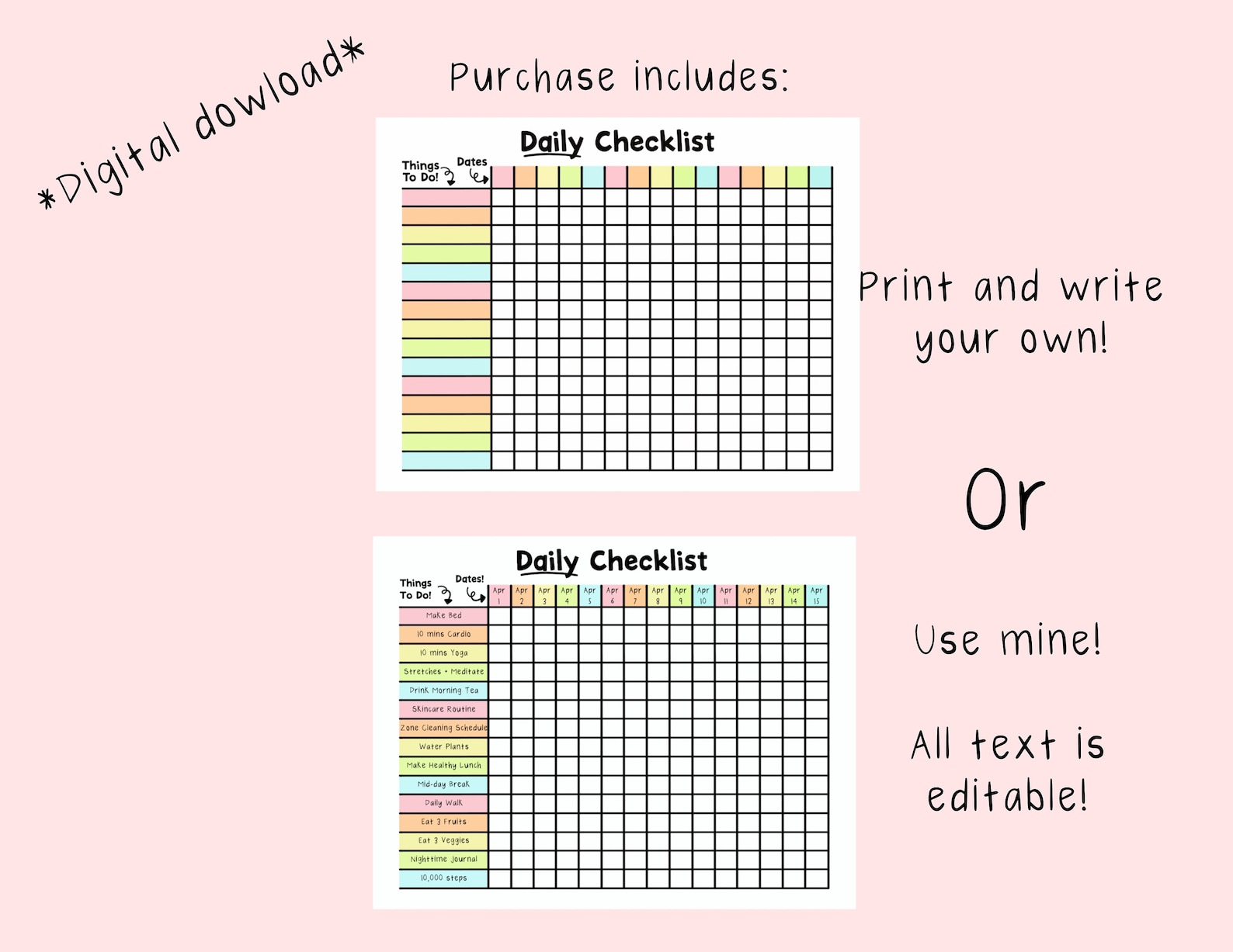 Daily Checklist Template Editable PDF - Etsy
