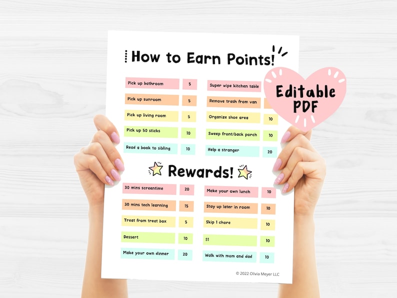 Kids Reward Chart Points Reward System Reward Chart for - Etsy