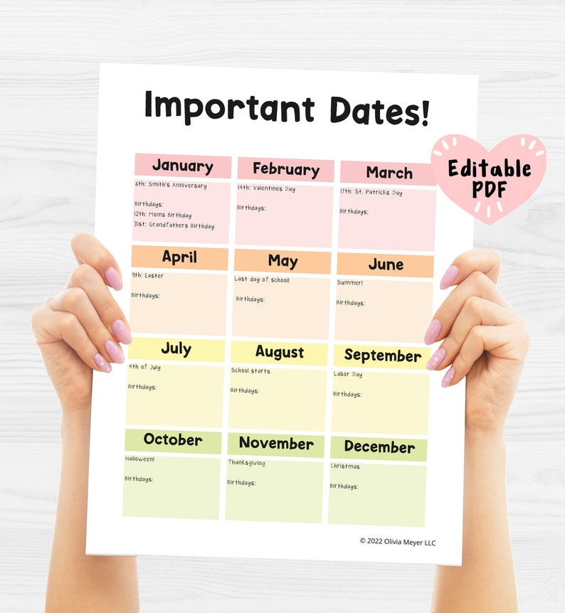 Monthly Planner Chart Birthday Chart Birthday Chart for - Etsy