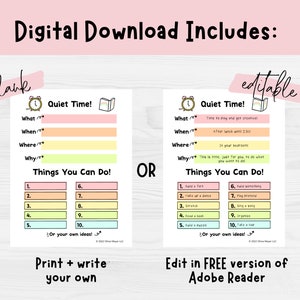 Quiet Time Chart, Kids Daily Schedule Idea, Printable PDF - Etsy