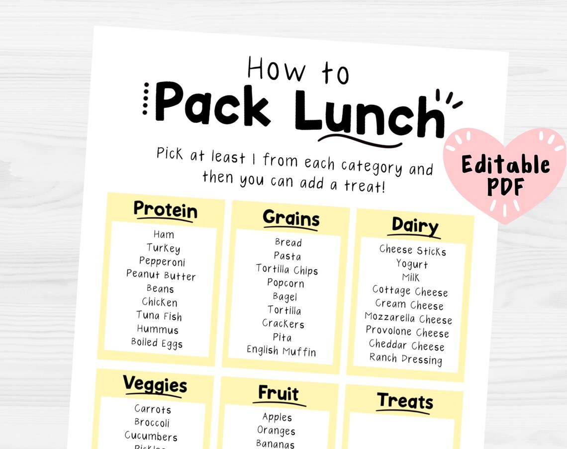 School Lunch Printable Eat the Rainbow Kids Nutrition - Etsy