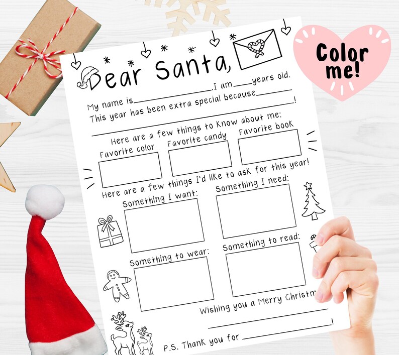 Letter to Santa Printable Christmas Coloring Page - Etsy