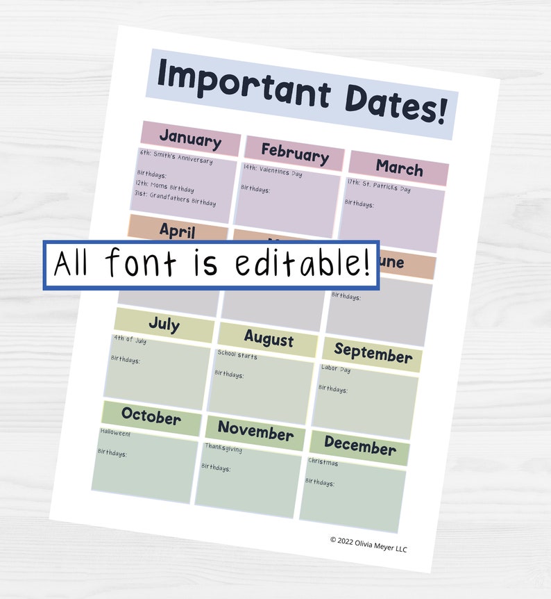 Monthly Planner Chart Birthday Chart Birthday Chart for - Etsy