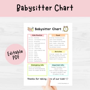Babysitter Information Chart | Simple Babysitter Planner, Babysitter ...