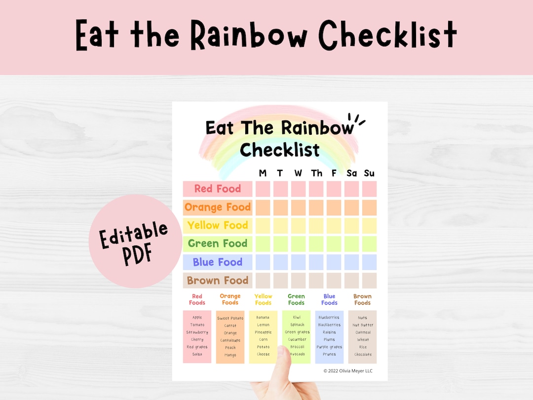 Eat the Rainbow Chart | Eat the Rainbow Checklist, Kids Nutrition ...