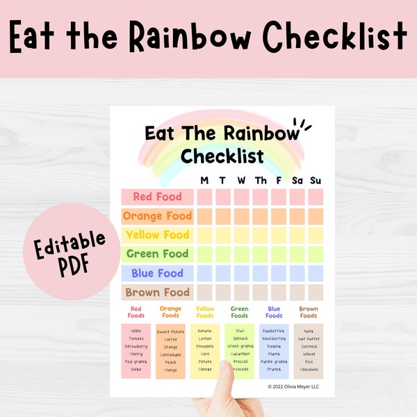 Rainbow Nutrition Checklist - Etsy