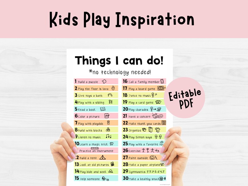 Play Inspiration Chart for Kids - Etsy