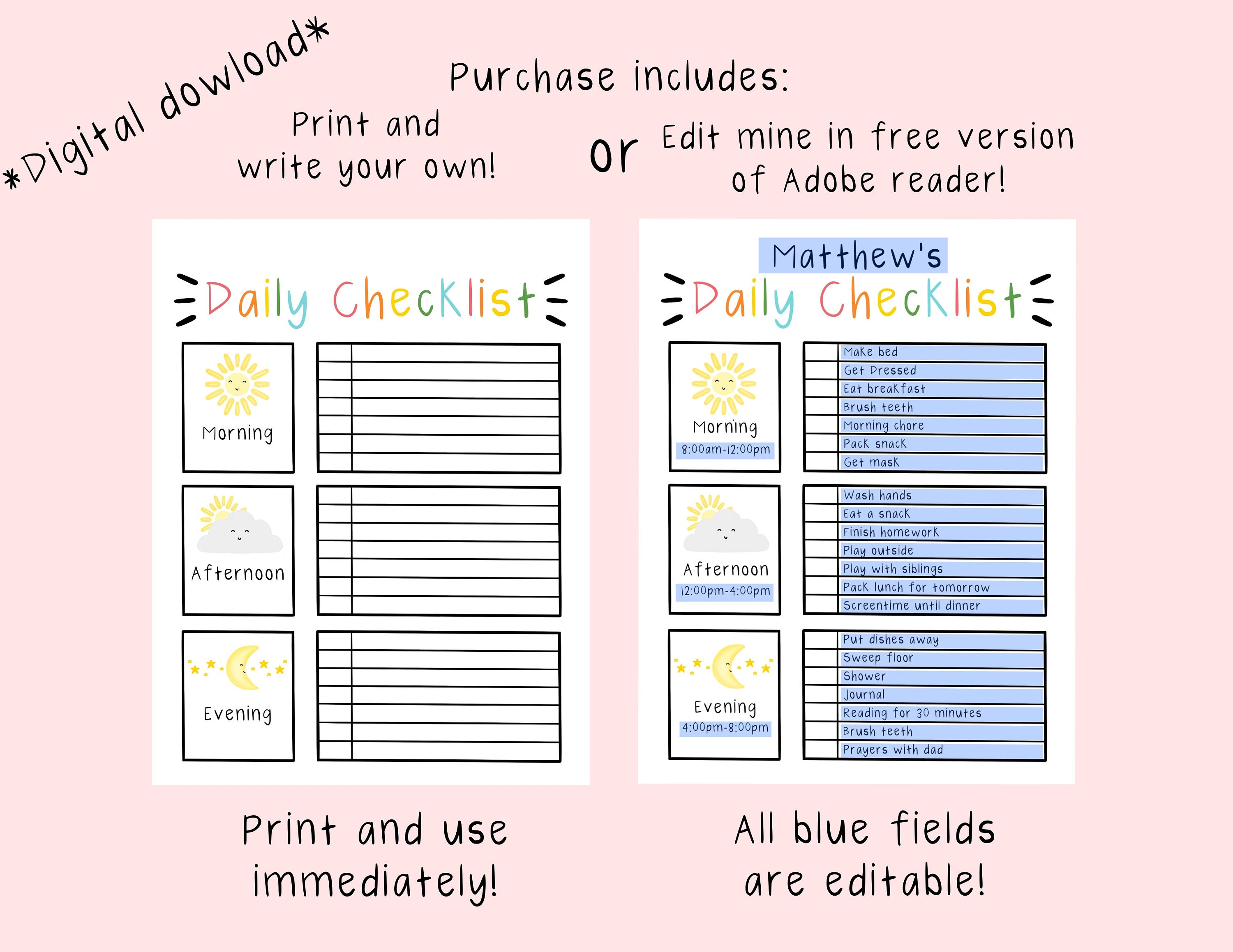 Daily Routine Printable Kids to Do List - Etsy