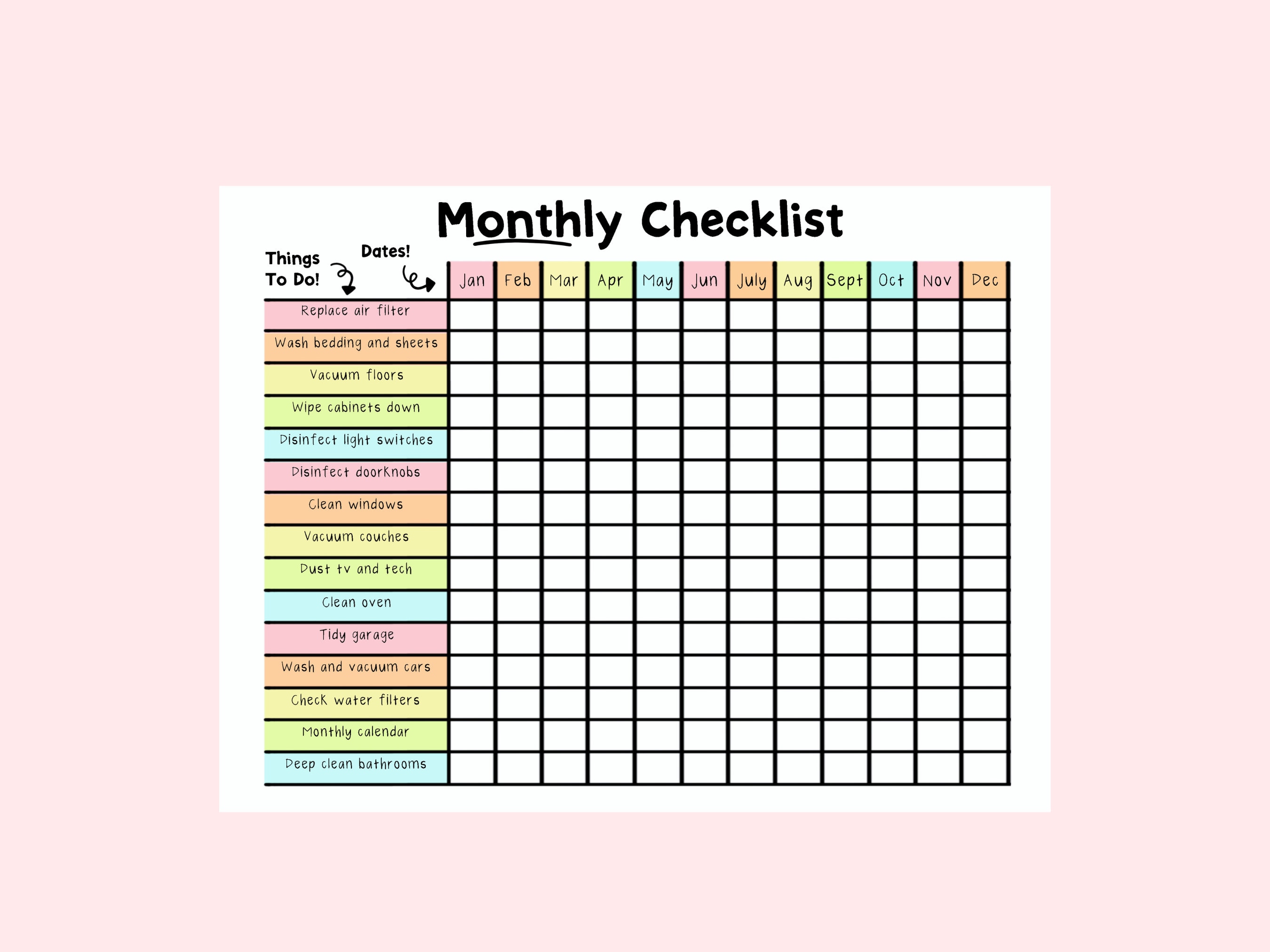 Monthly Checklist Monthly Cleaning Checklist - Etsy