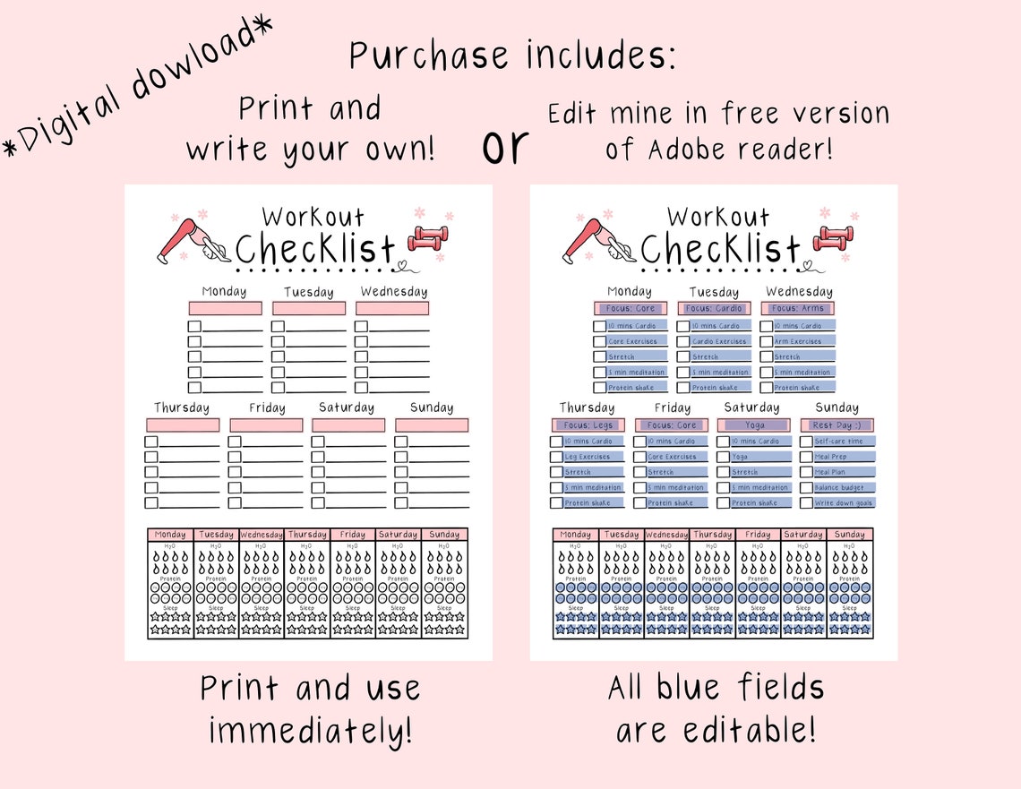 Workout Plan Editable Workout Routine Chart Fitness Log - Etsy