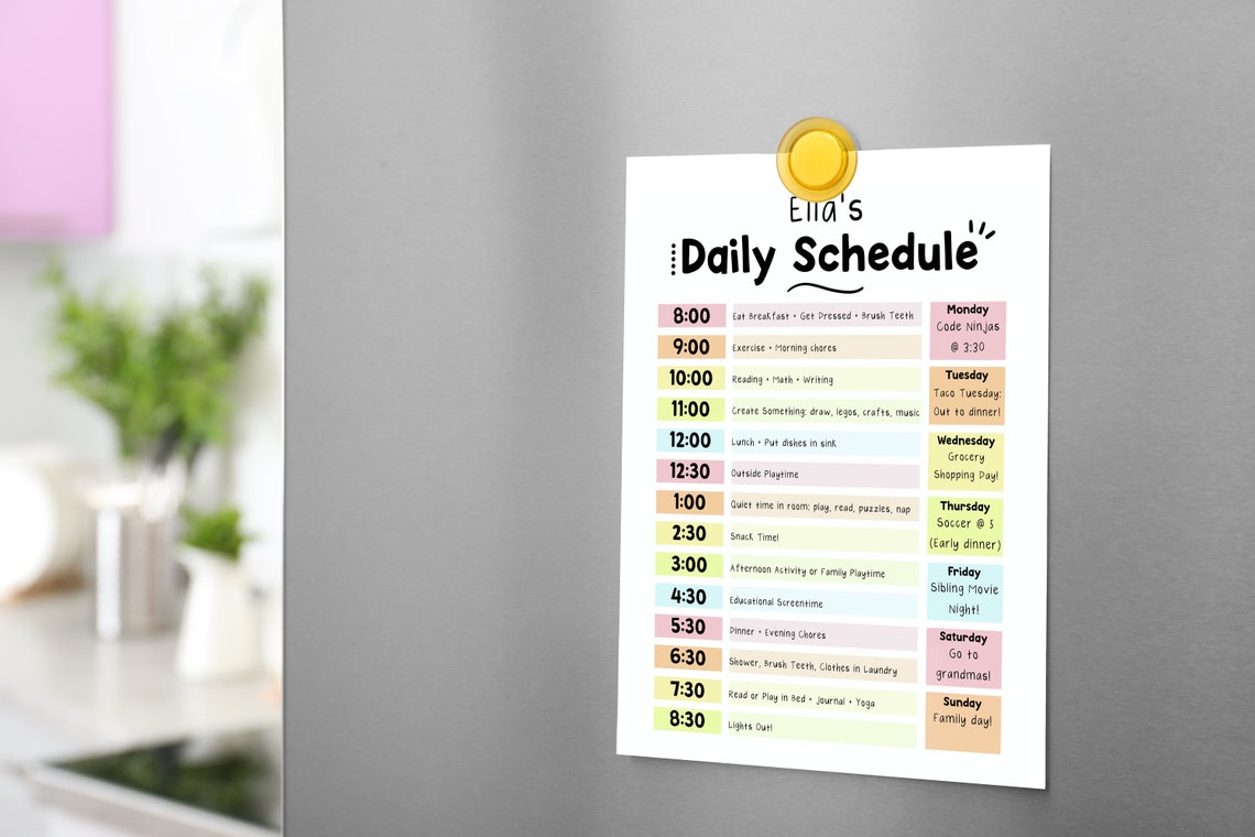 Daily Schedule Template Editable PDF, Chore Chart - Etsy