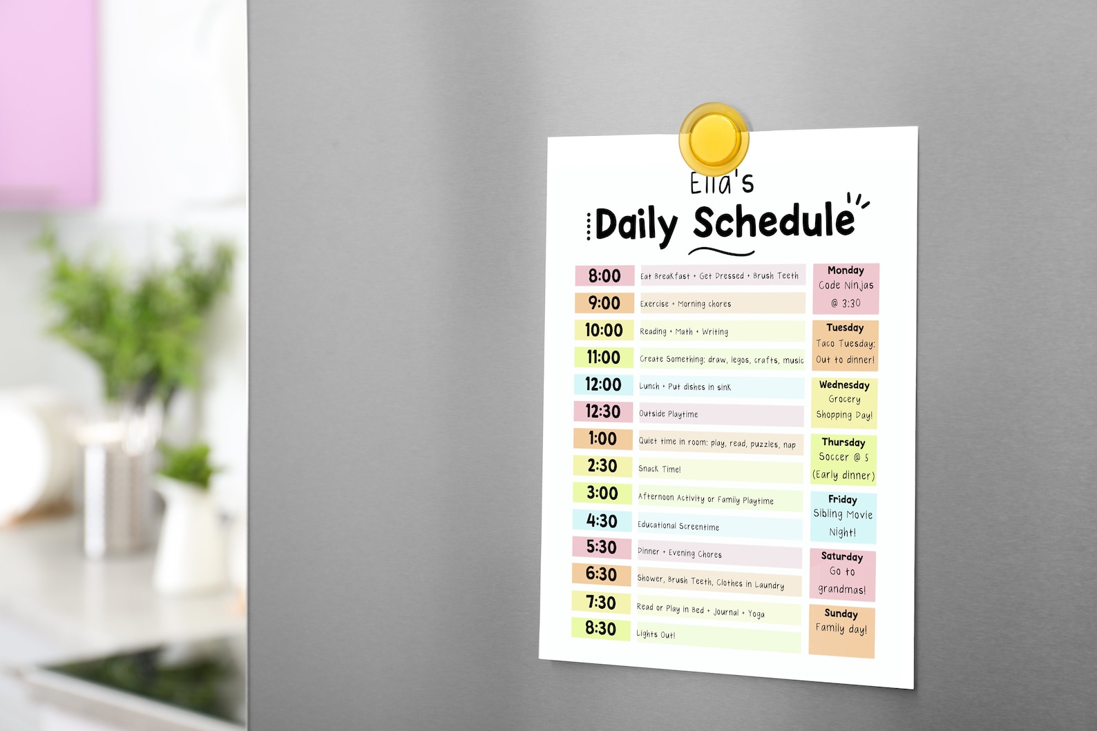 Daily Schedule Template Editable PDF, Chore Chart - Etsy