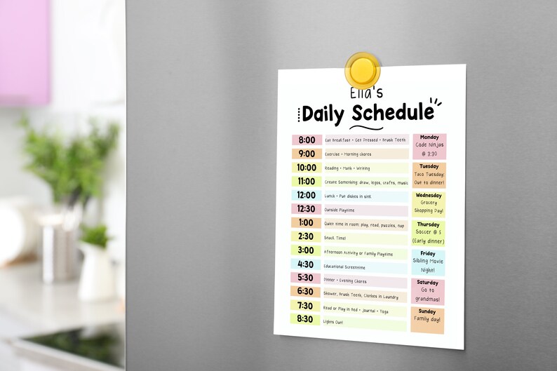 Daily Schedule Template Editable PDF, Chore Chart - Etsy