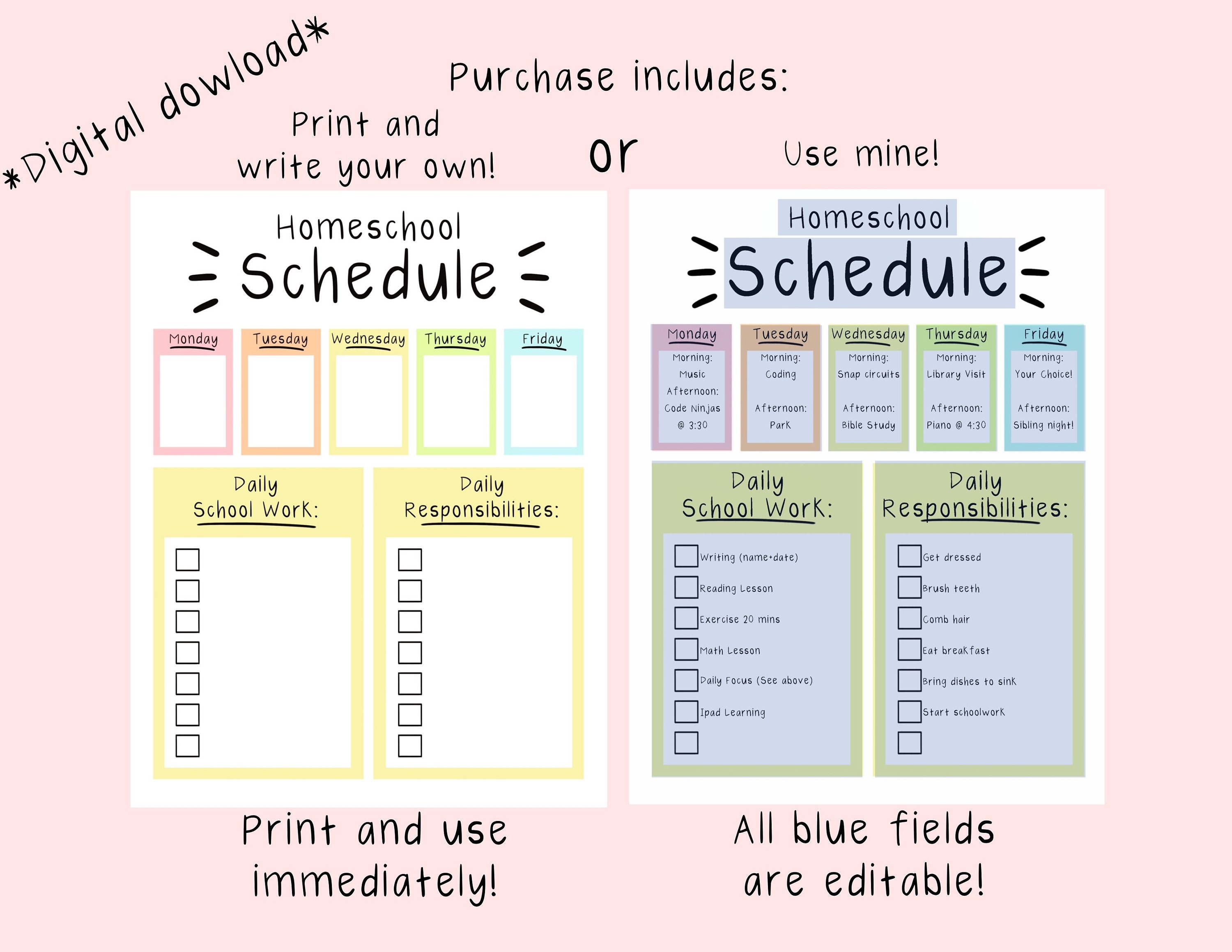 Homeschool Schedule - Etsy