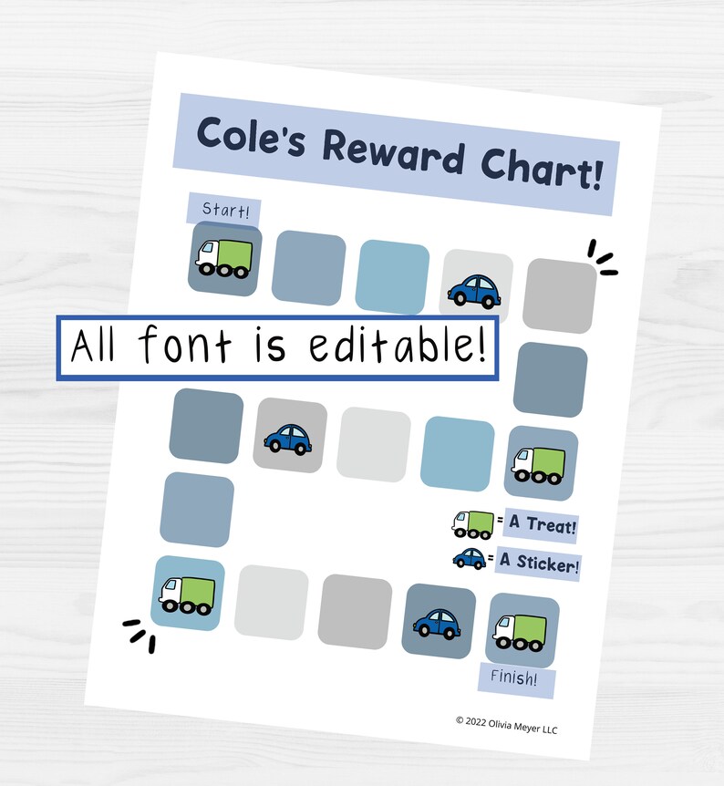 Cars and Trucks Reward Chart | Editable Printable (PDF) - Etsy