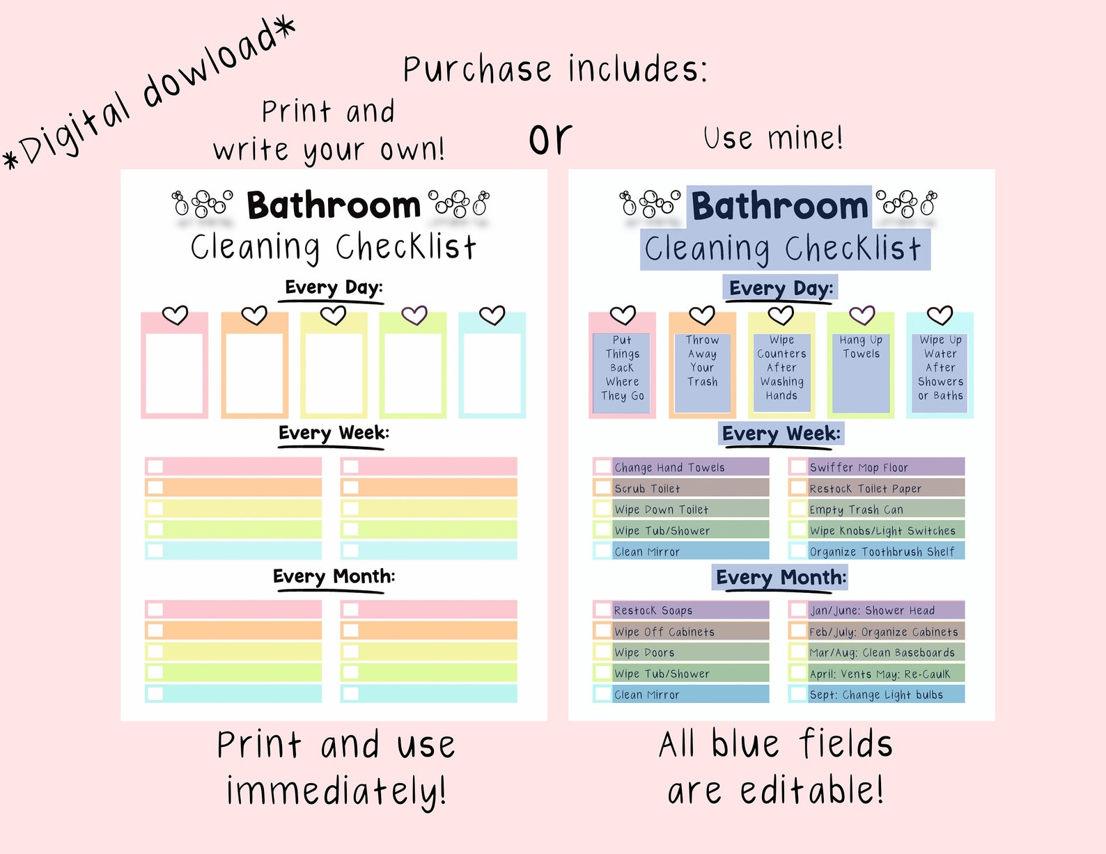 Bathroom Kids Cleaning Checklist Bathroom Prints Kids - Etsy