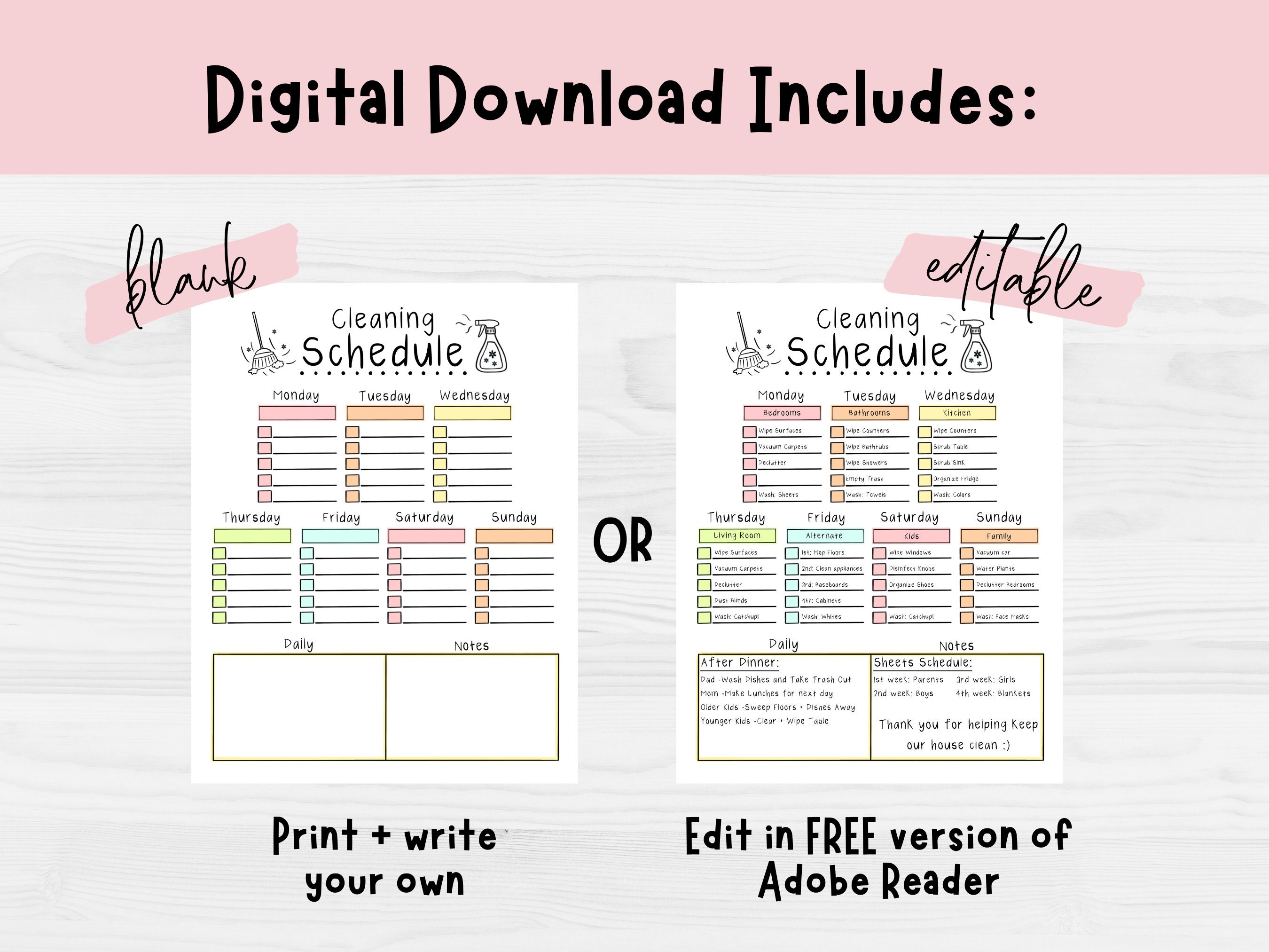 Cleaning Schedule Printable Simplify Your Cleaning Routine - Etsy UK