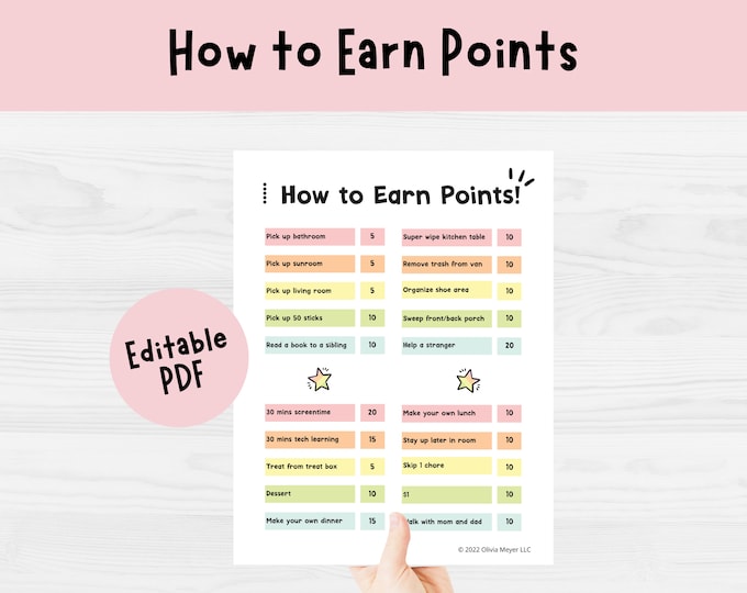 Kids Reward Chart Points Reward System, Reward Chart for Kids, Reward ...