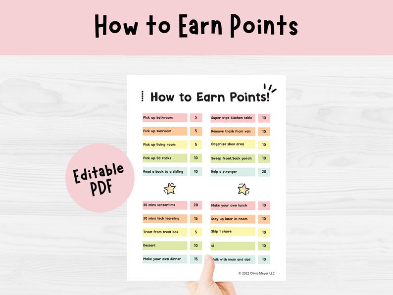 Kids Reward Chart Printable | Points System (editable PDF) - Etsy