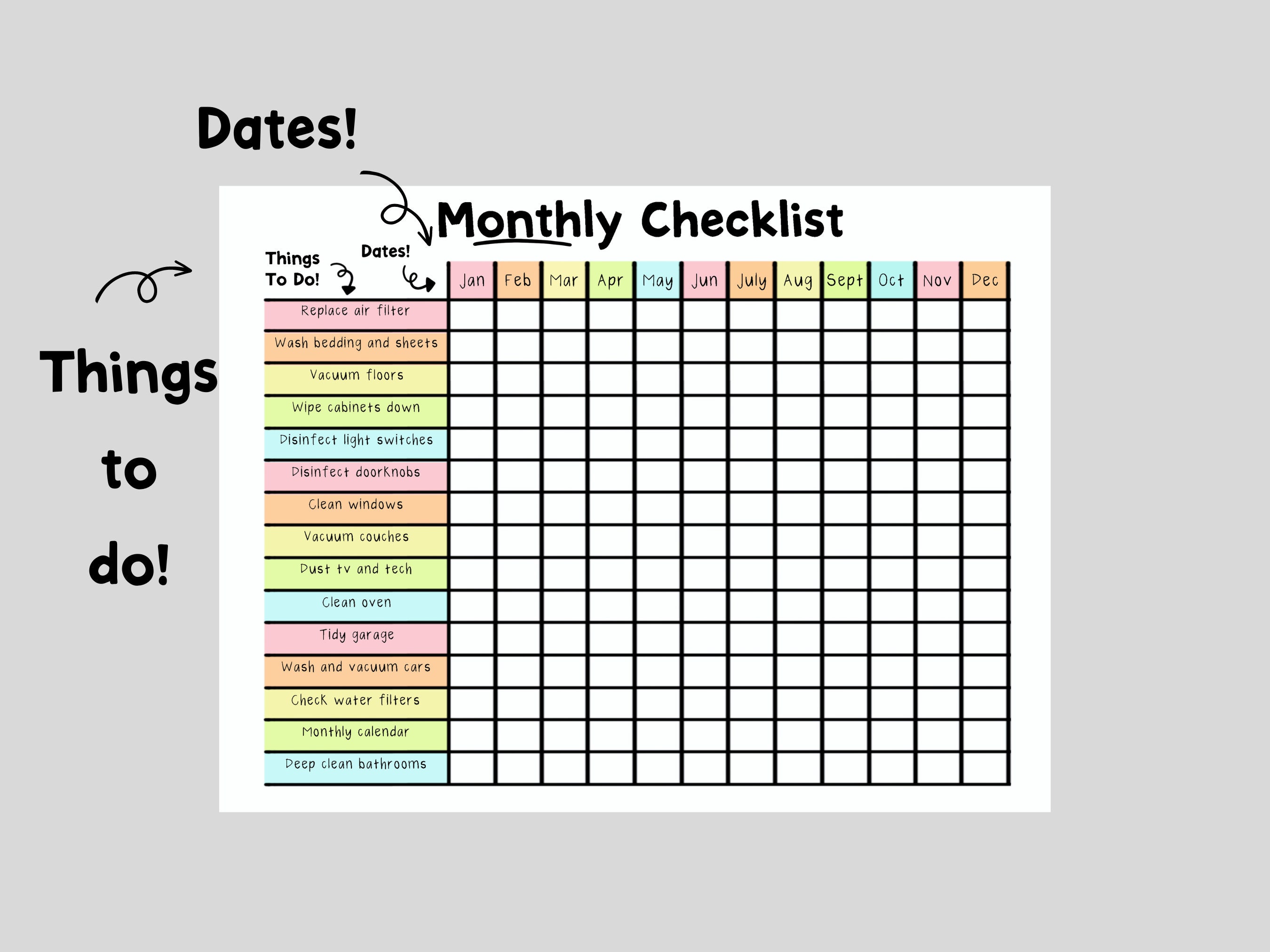 Monthly Checklist Monthly Cleaning Checklist - Etsy