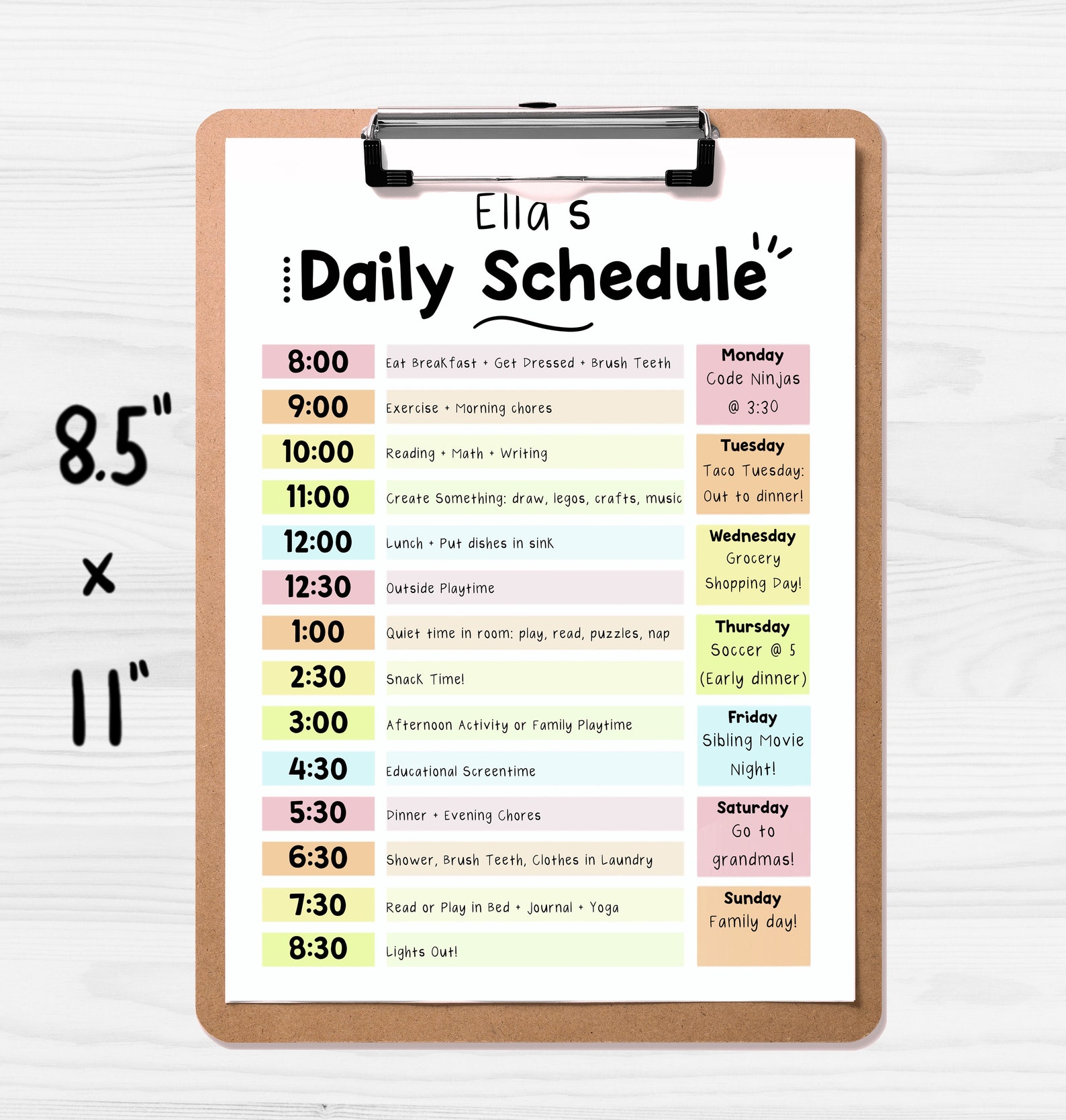 Daily Schedule Template Editable PDF Chore Chart - Etsy